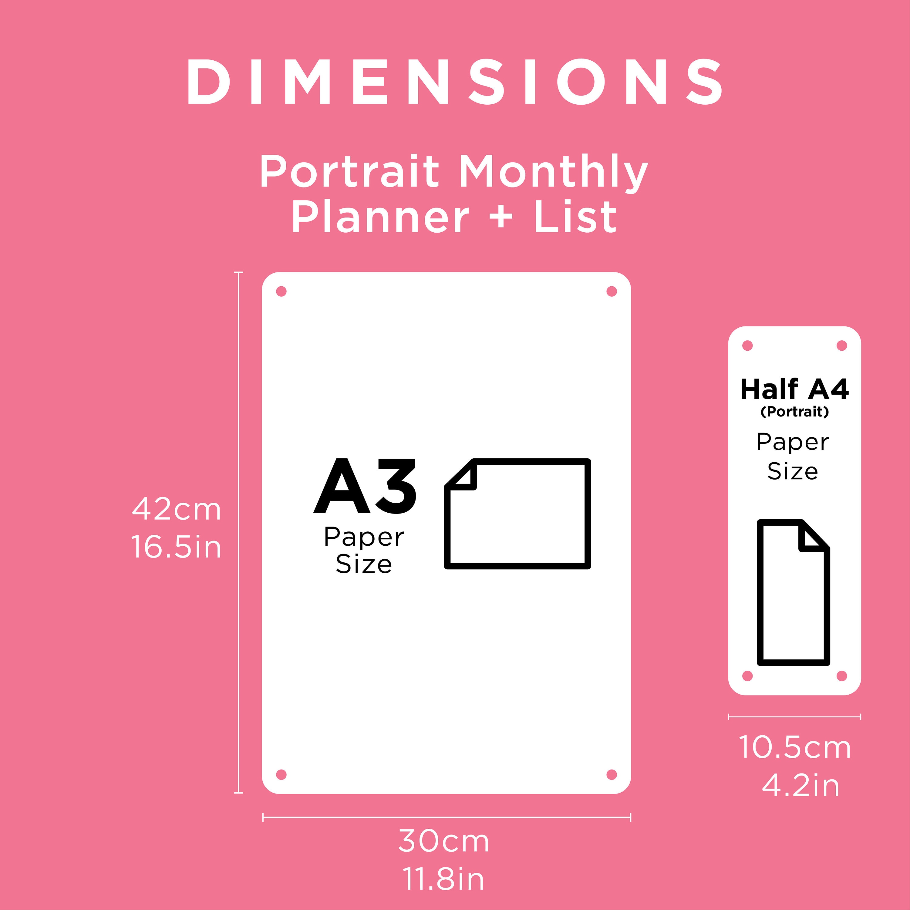 PORTRAIT Monthly Magnetic Fridge Acrylic Planner A3 - WHITE UV Print Original Design - Clear ...