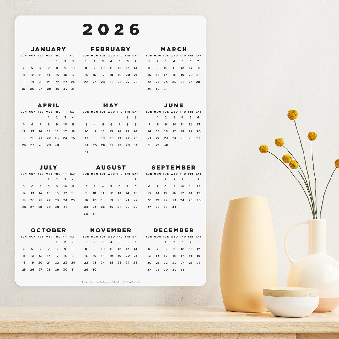 2026 Minimalist Whiteboard A3 Calendar | Removable or Magnetic 2026 ...