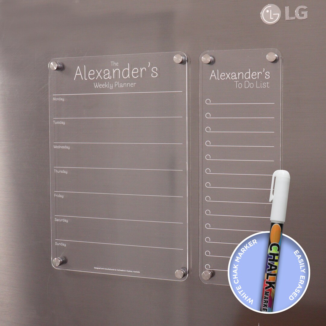 Fridge Acrylic Planner - WHITE UV Print - Clear Acrylic Whiteboard ...