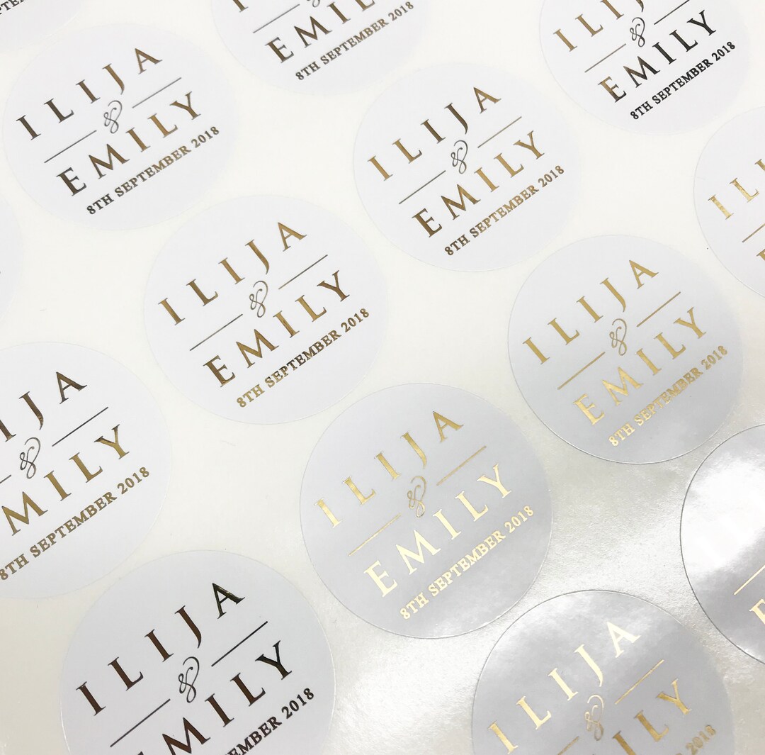 Custom Round Gold Foil Stickers for Wedding Invites - Personalised ...