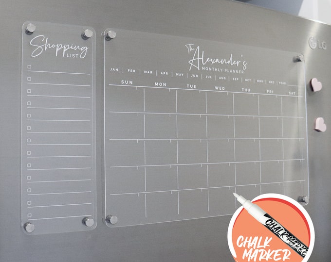 PORTRAIT Monthly Magnetic Fridge Acrylic Planner A3 - WHITE UV Print Original Design - Clear ...