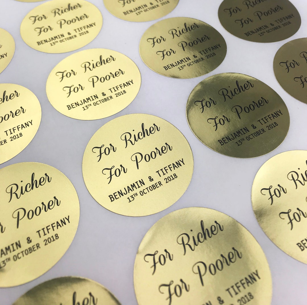 Round Gold Foil Stickers 45mm - Personalised Metallic Foil Wedding ...
