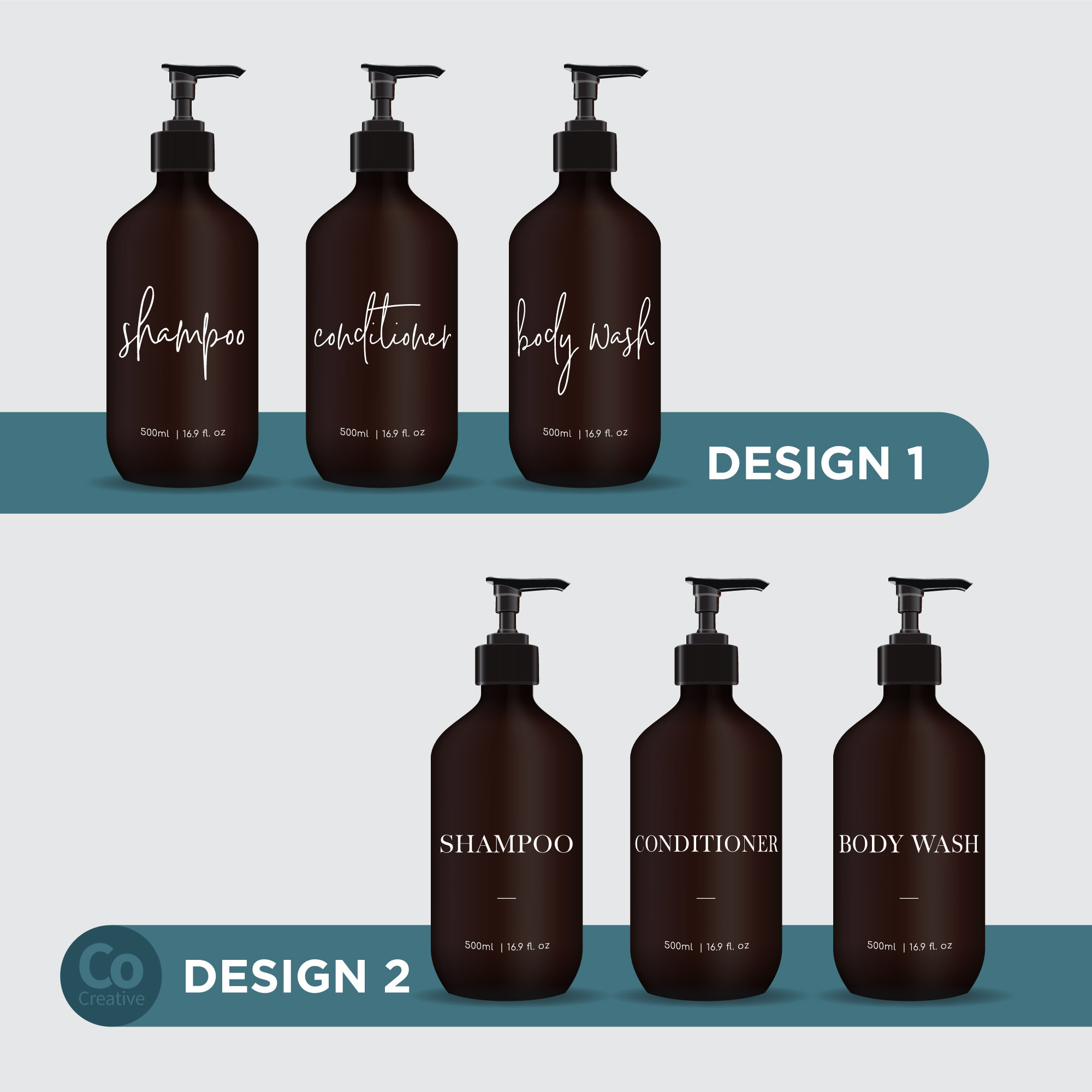 3 Piece AMBER Bathroom Bottle Set DESIGN 2 - Body Wash, Shampoo ...