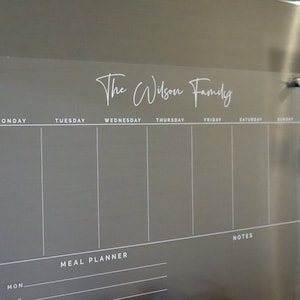 Weekly MEAL Magnetic Fridge Acrylic Planner A3 - WHITE UV Print - Clear Acrylic Whiteboard Meal ...