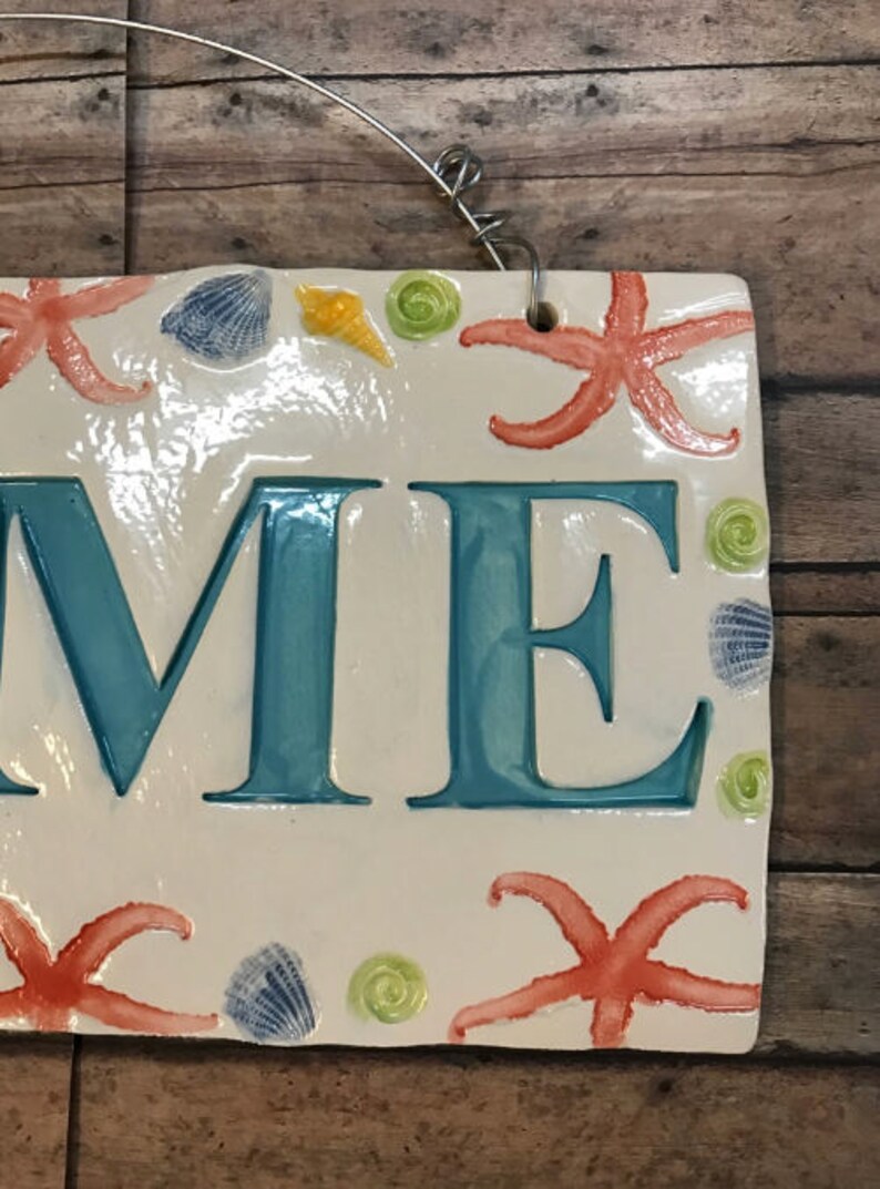 HOME sign in multi color sea shell print with your choice of | Etsy