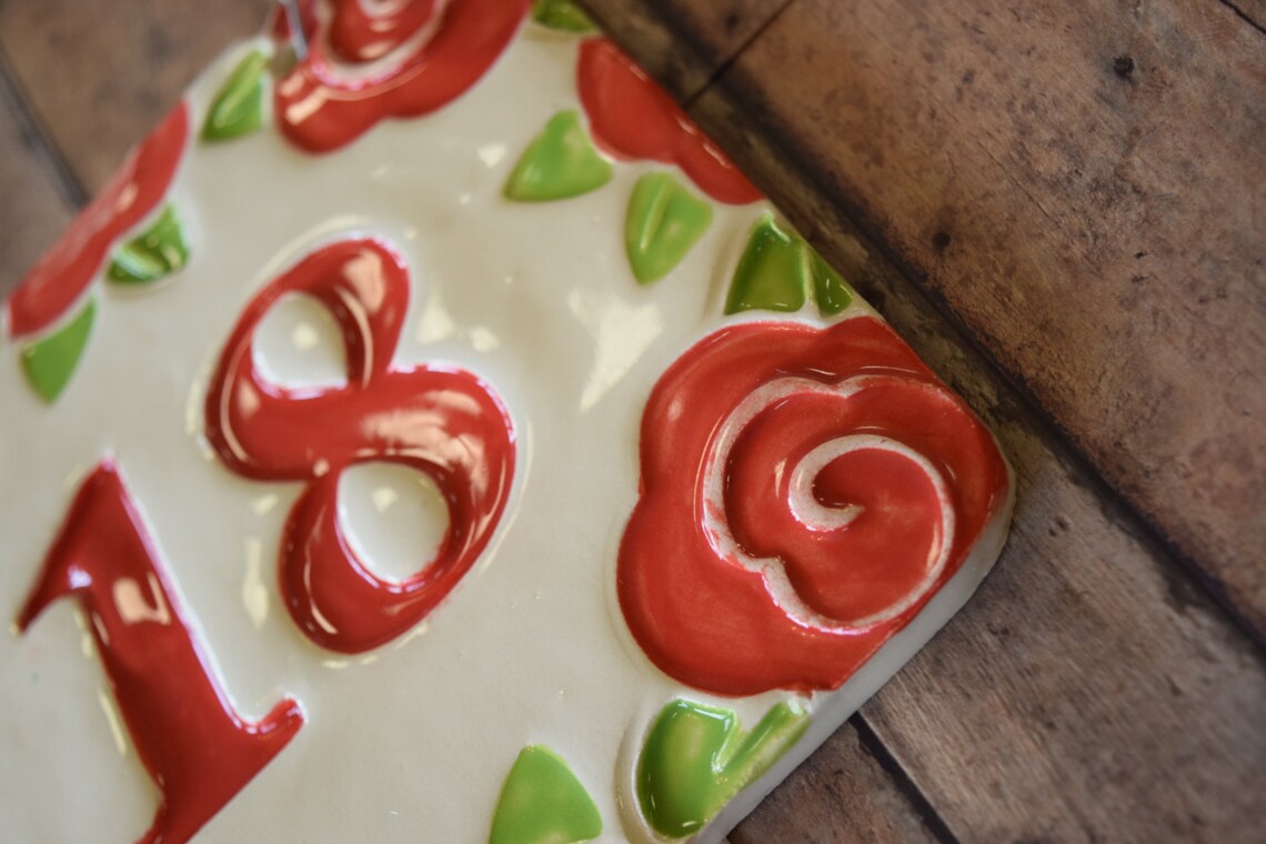 Personalized Red Floral Border Address Sign or House Number Sign With ...