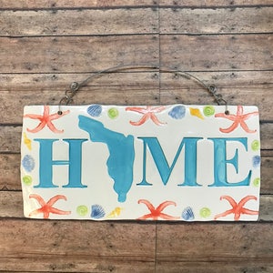 HOME sign in multi color sea shell print with your choice of | Etsy