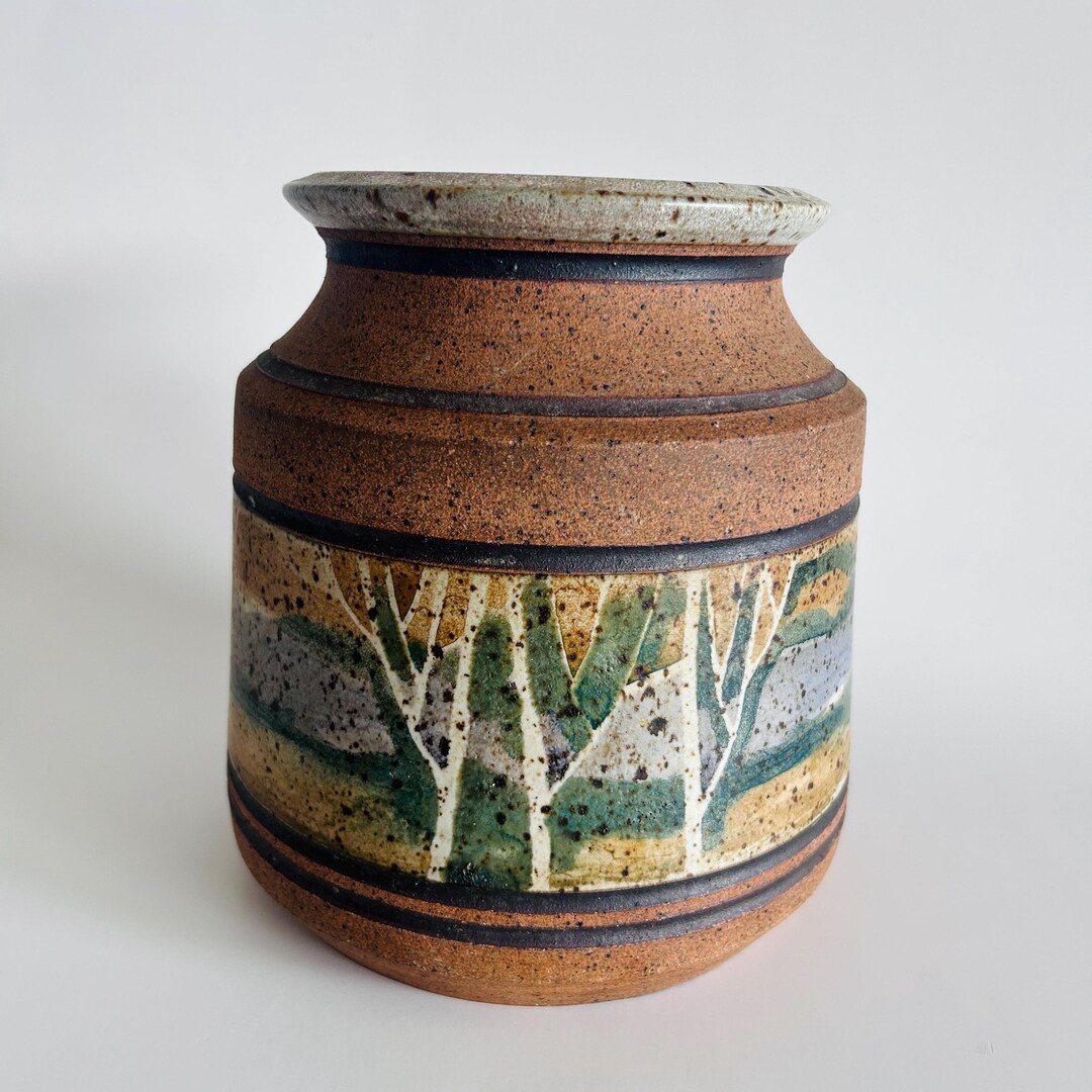 Peter Price Birch Treeline Pottery Vase Jar Salt Spring Island 7 1/2 ...