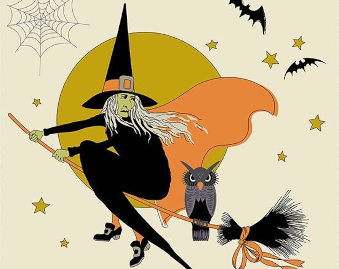 Halloween Fabric, Witch Panel, Halloween Panel, Witchypoo Fabric, Bat ...