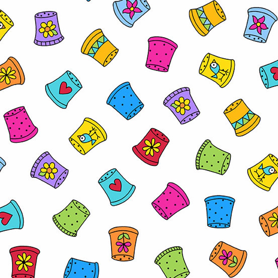 Thimble Fabric, Sew Happy Fabric, Sewing Fabric, Sewing Themed Fabric ...