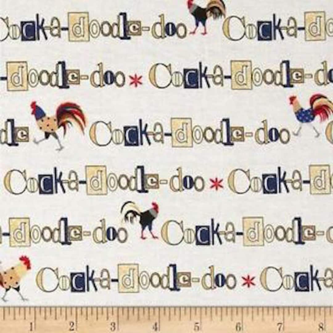 Chicken Fabric, Cock-a-doodle-doo, White Background With Words, Rooster ...