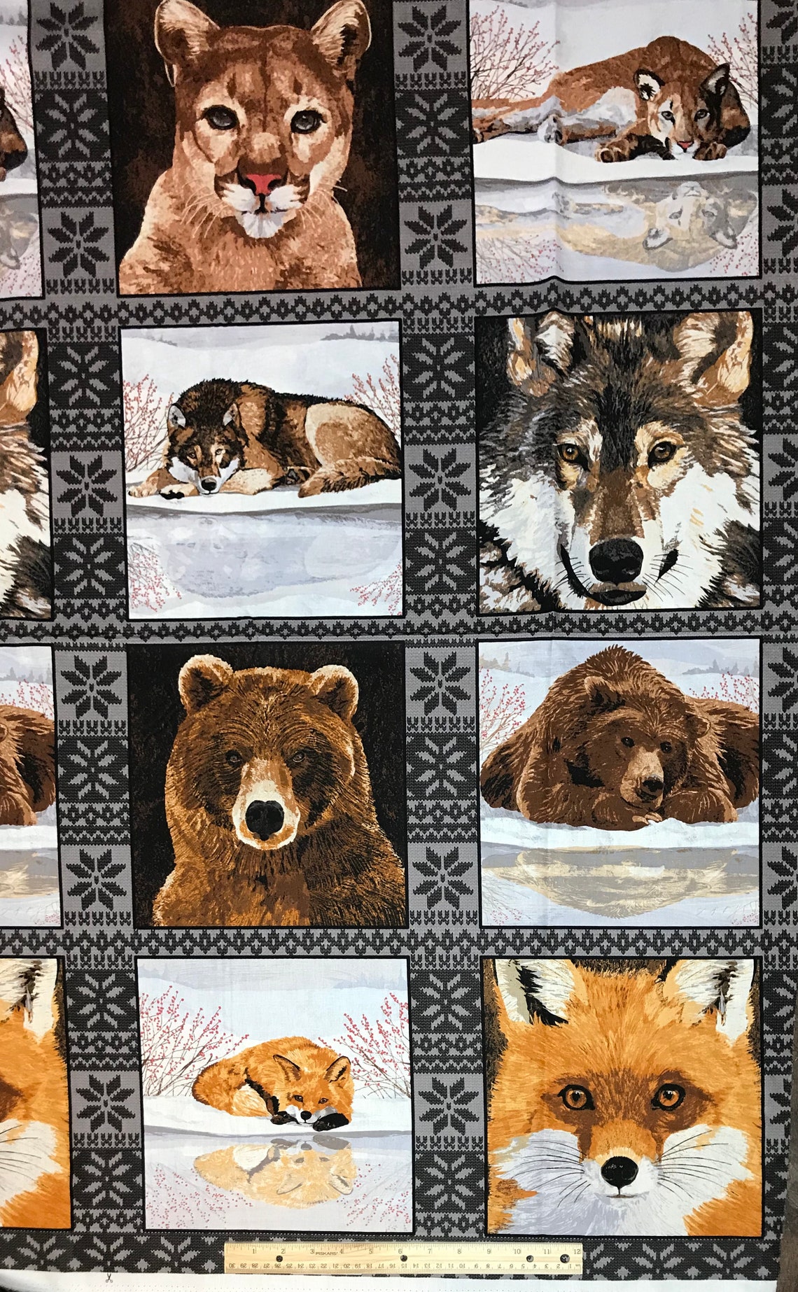 Animal Fabric Winter Fabric Animal Panel Reflections in - Etsy