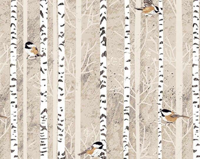 Christmas Fabric, Winter Fabric, Woodland Winter, Taupe, Birch Tree ...