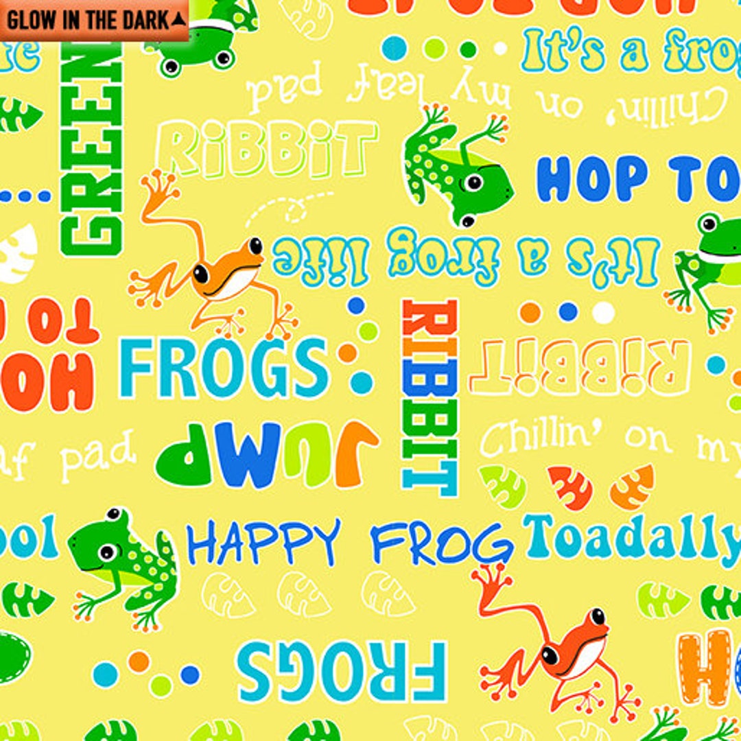 Frog Fabric, Toadally Cool, Say Ribbit Light Yellow, Words Fabric ...