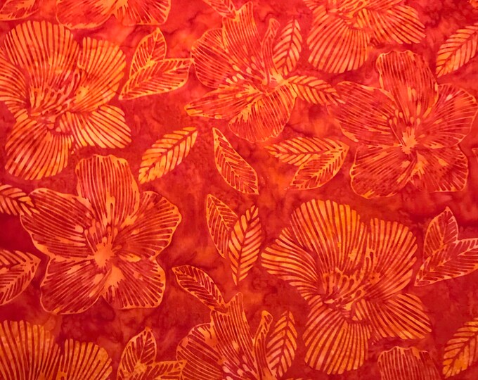 Floral Fabric Red Batik Fabric Bali Batiks Orange - Etsy