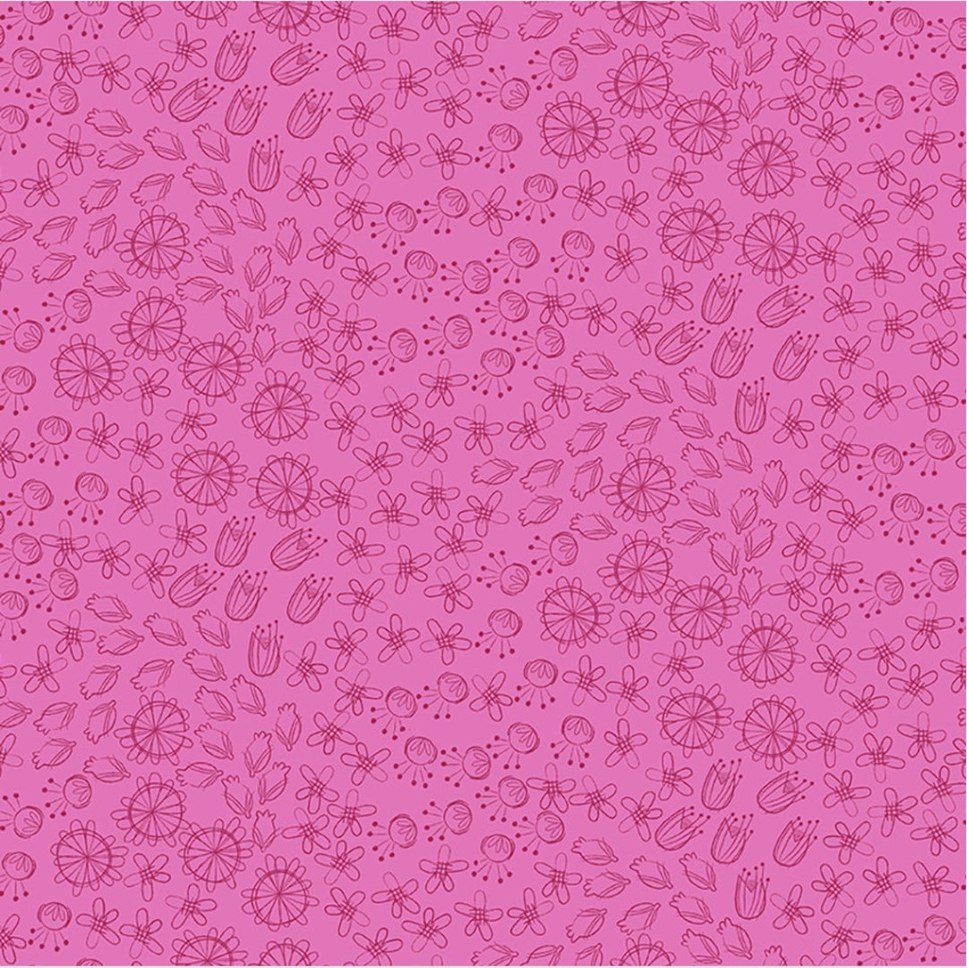 Floral Fabric, Crocodile Smiles, Raspberry Pink Fabric, Floral Linework ...