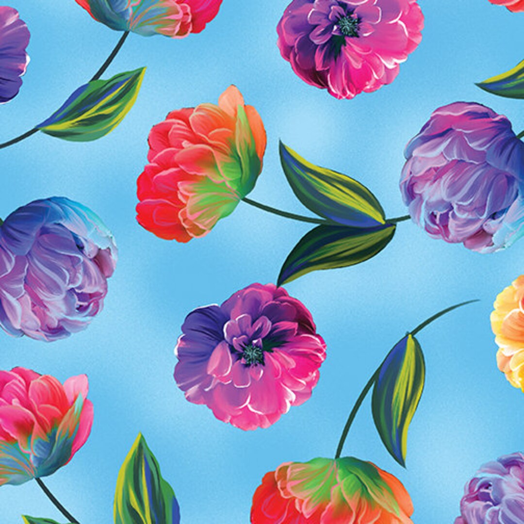 Floral Fabric, in Full Bloom, Large Floral Fabric, Luminous Blooms ...