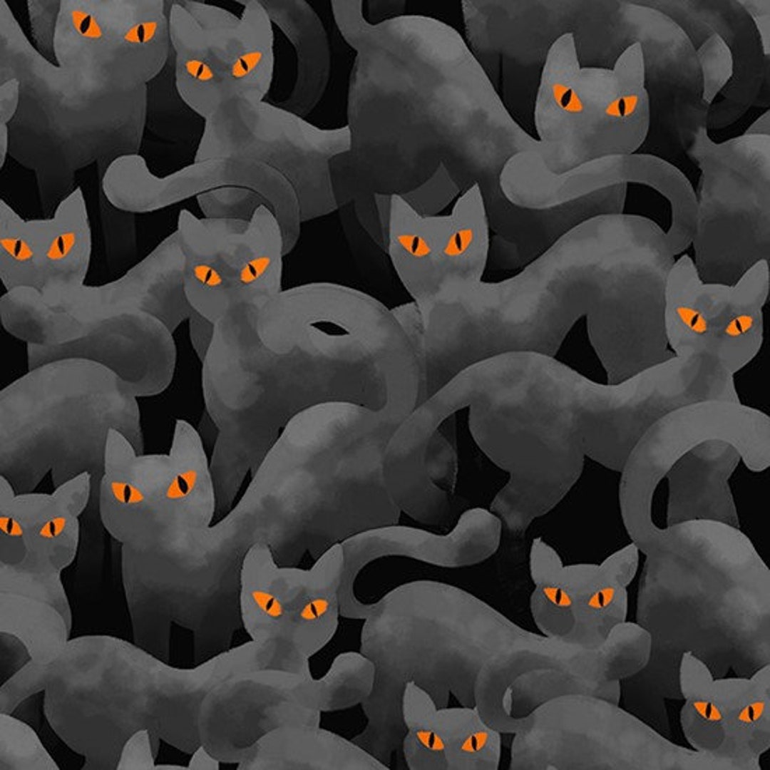 Halloween Black Cat Fabric, Boo!, by Hoffman California Fabrics, U4982 ...