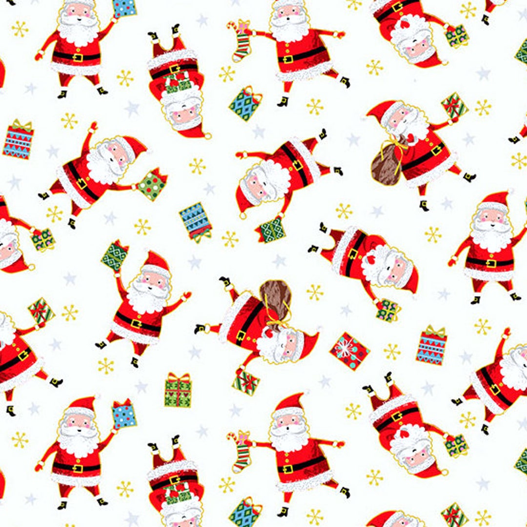 Christmas Fabric, Santa Fabric, Santa Express, Gold Metallic Fabric ...