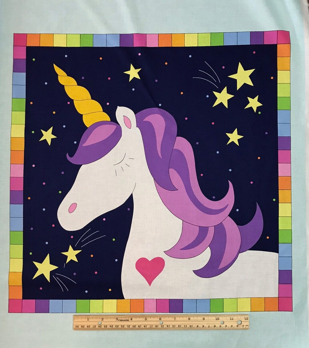 Unicorn Fabric, Unicorn Panel, Believe, Stars Fabric, Rainbow Fabric ...