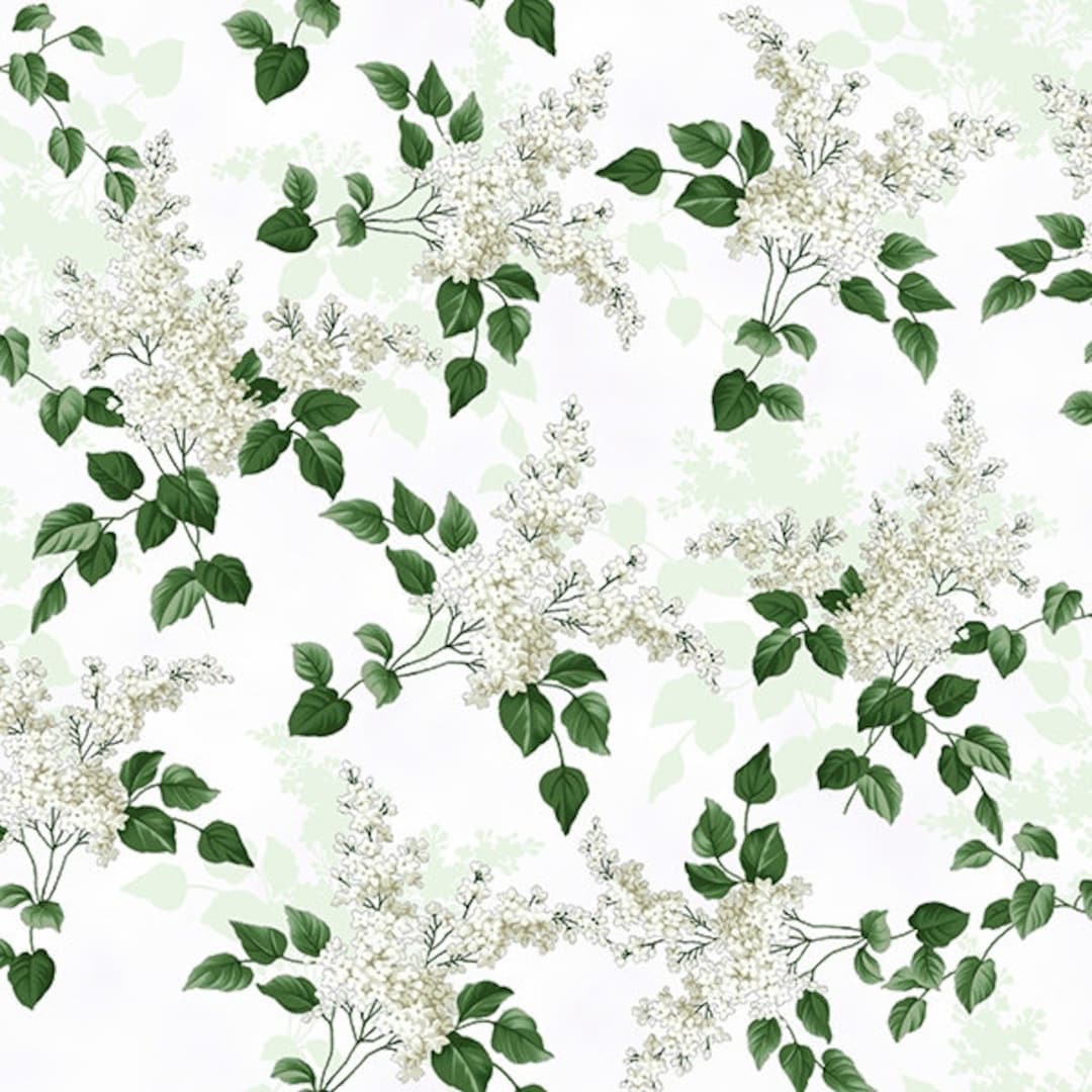 Leaf Fabric, Fly Freely, Floral Fabric, Green Leaf Fabric With White ...