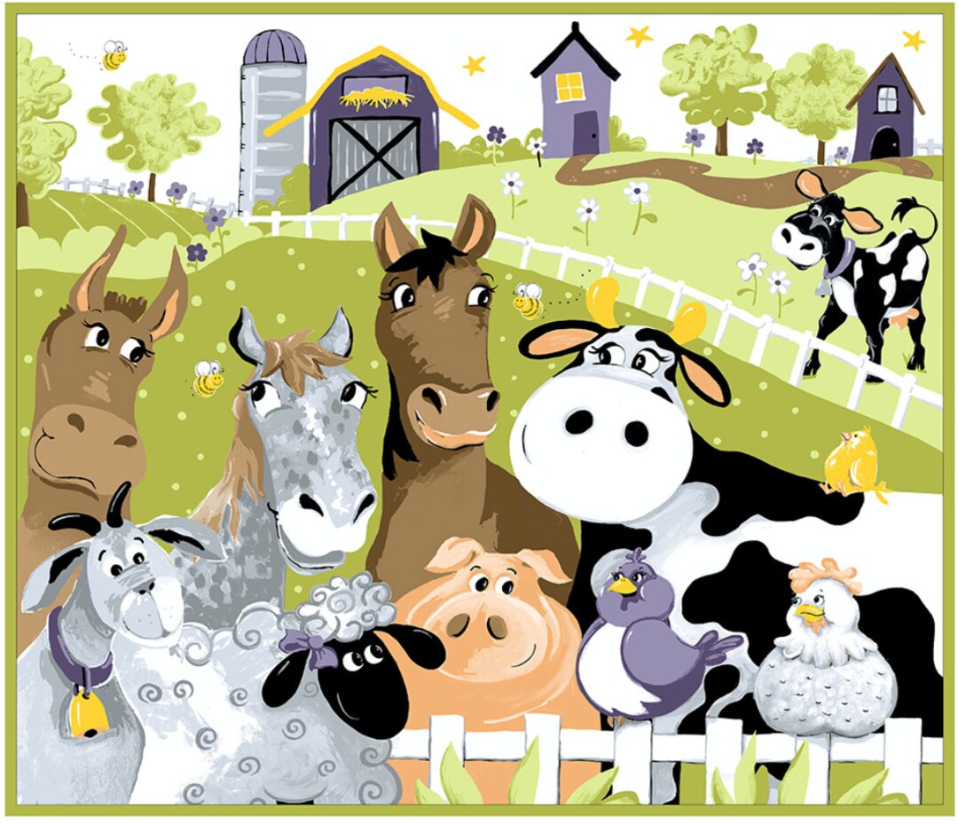 Farm Fabric, Fabric Panel, Barnyard Buddies, Farm Animal Fabric ...