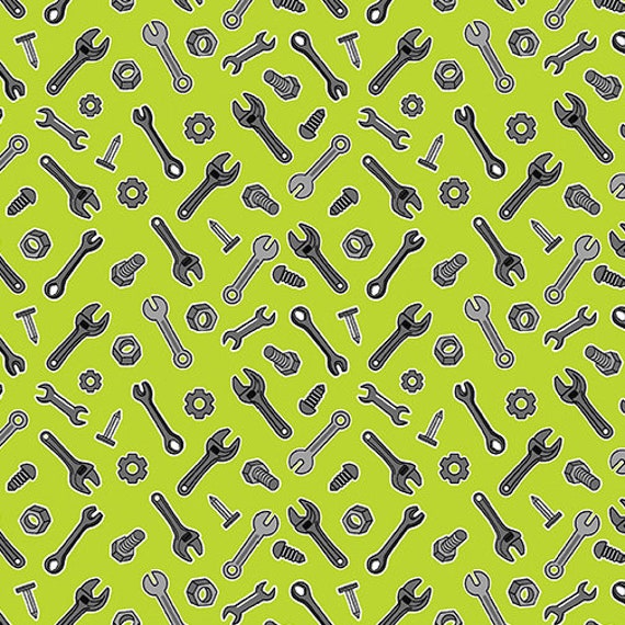 Tool Fabric Construction Fabric Tools Fabric Lime Green | Etsy
