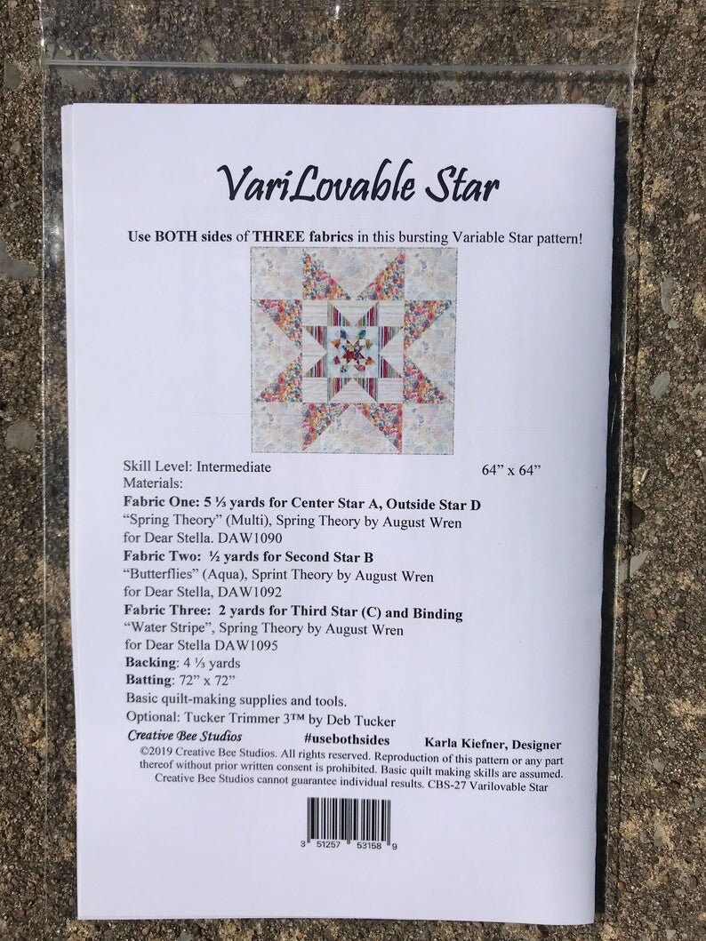 Quilt Pattern Vari Lovable Star Use Both Sides Intermediate - Etsy