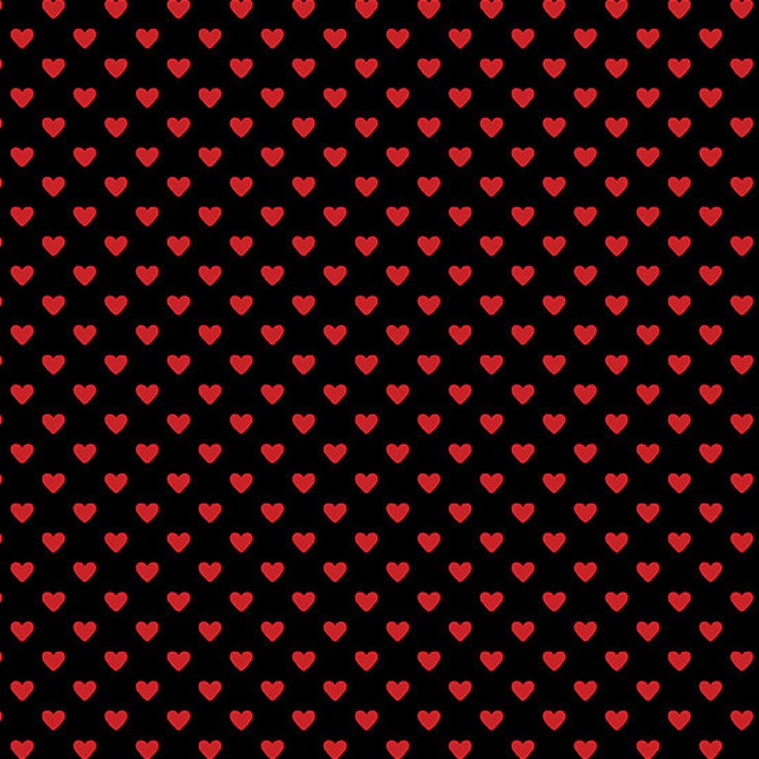 Heart Fabric, Romance Fabric, Red Hearts on Black, Love Fabric ...