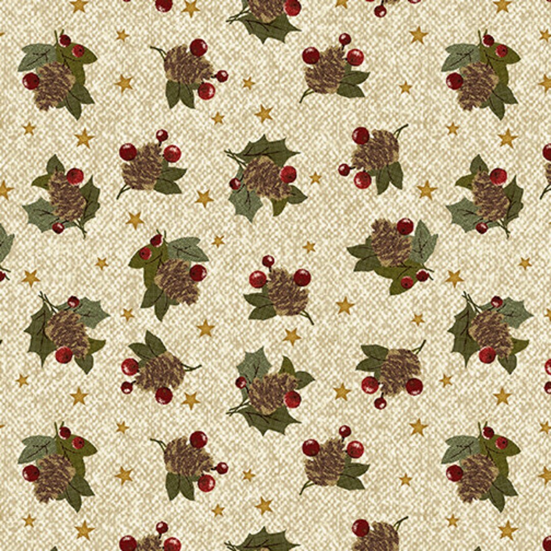 Christmas Fabric, Winter Fabric, A Very Wooly Winter, Pine Berries ...