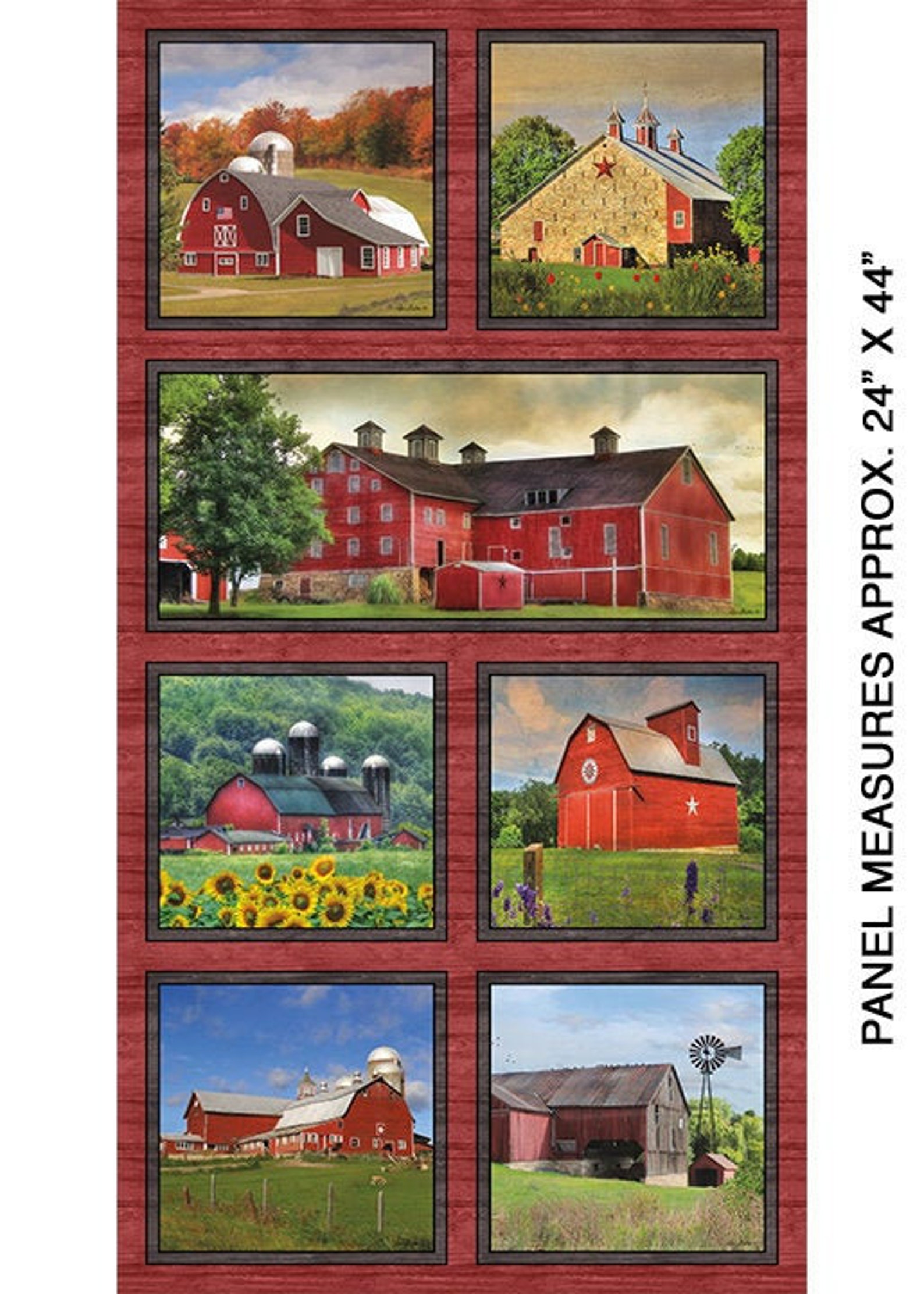 Barn Fabric, Fabric Panel, Country Barns Panel, the Land I Love, Red ...