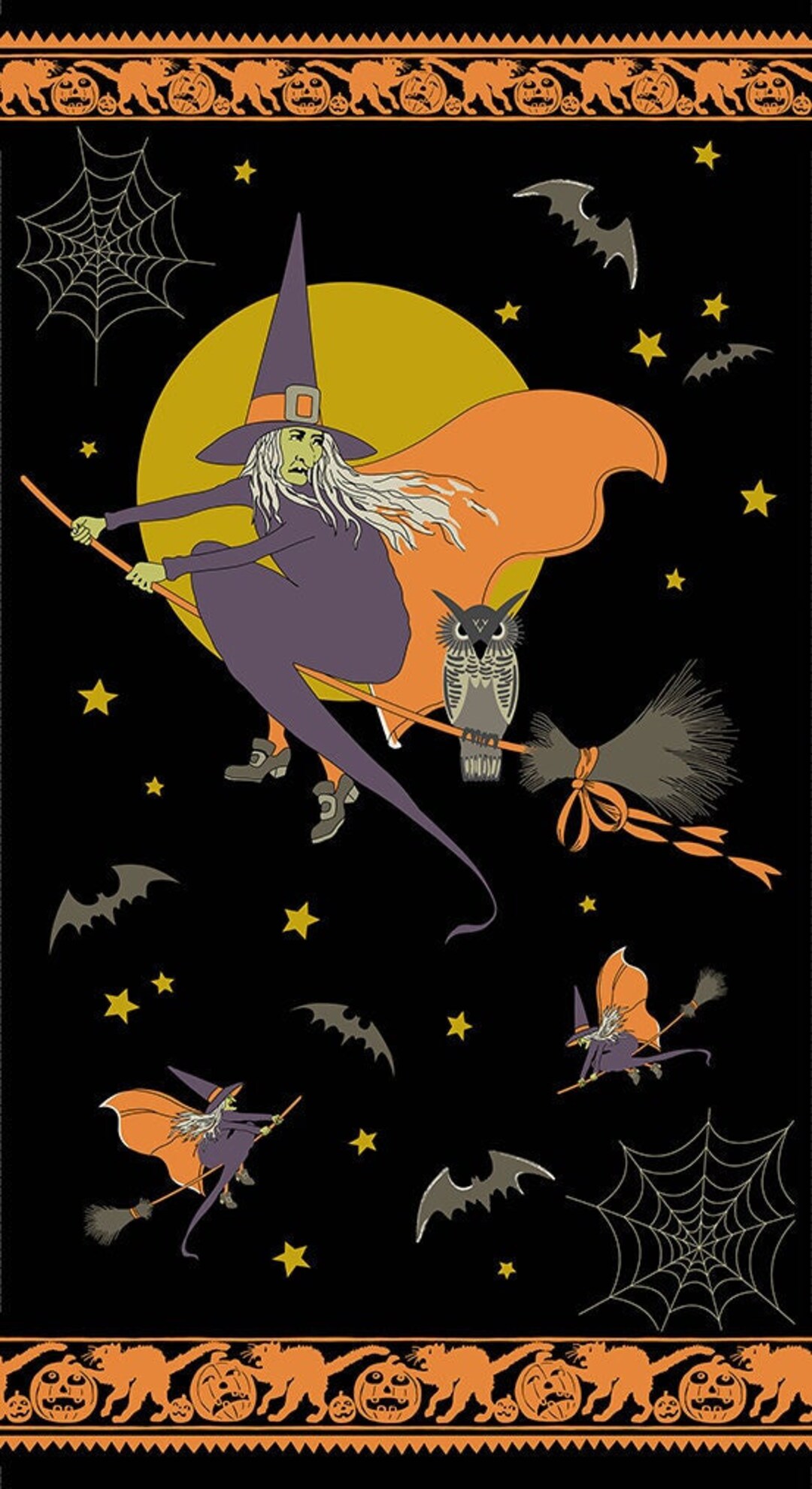 Halloween Fabric, Witch Panel, Halloween Panel, Witchypoo Fabric, Bat ...