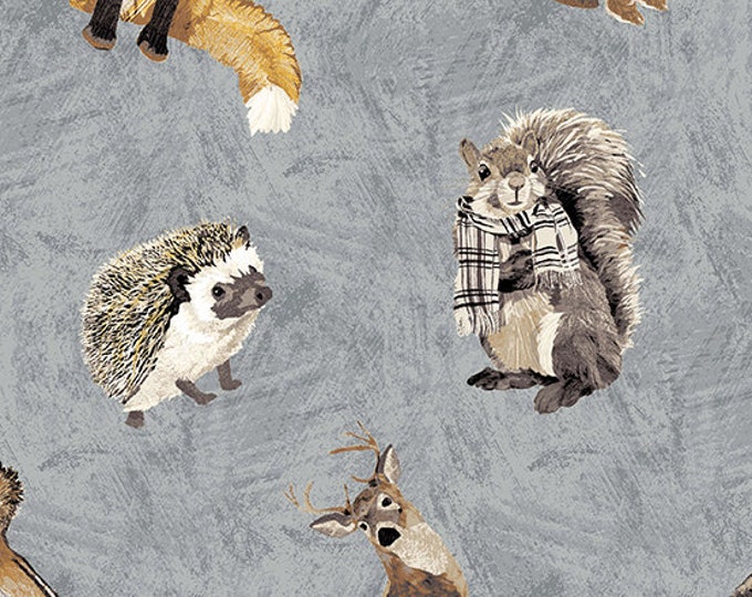 Christmas Fabric, Animal Fabric, Winter Fabric, Woodland Winter, Gray ...