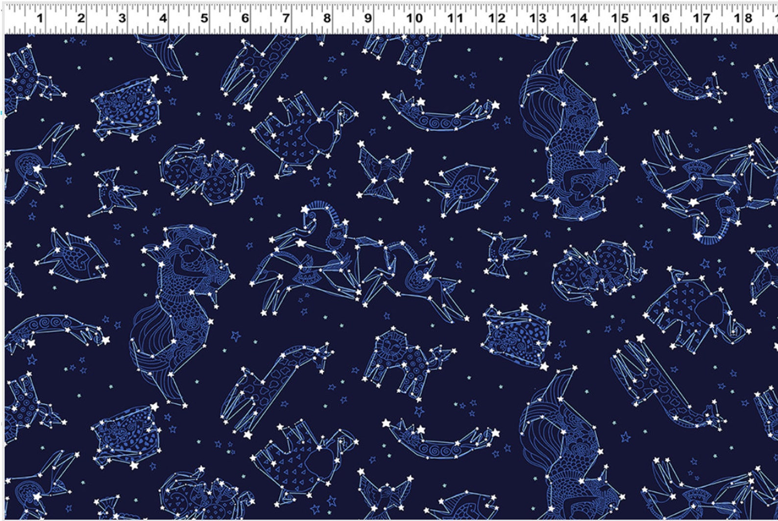 Celestial Magic, Stars Fabric, Constellations Fabric, Light Navy Fabric ...