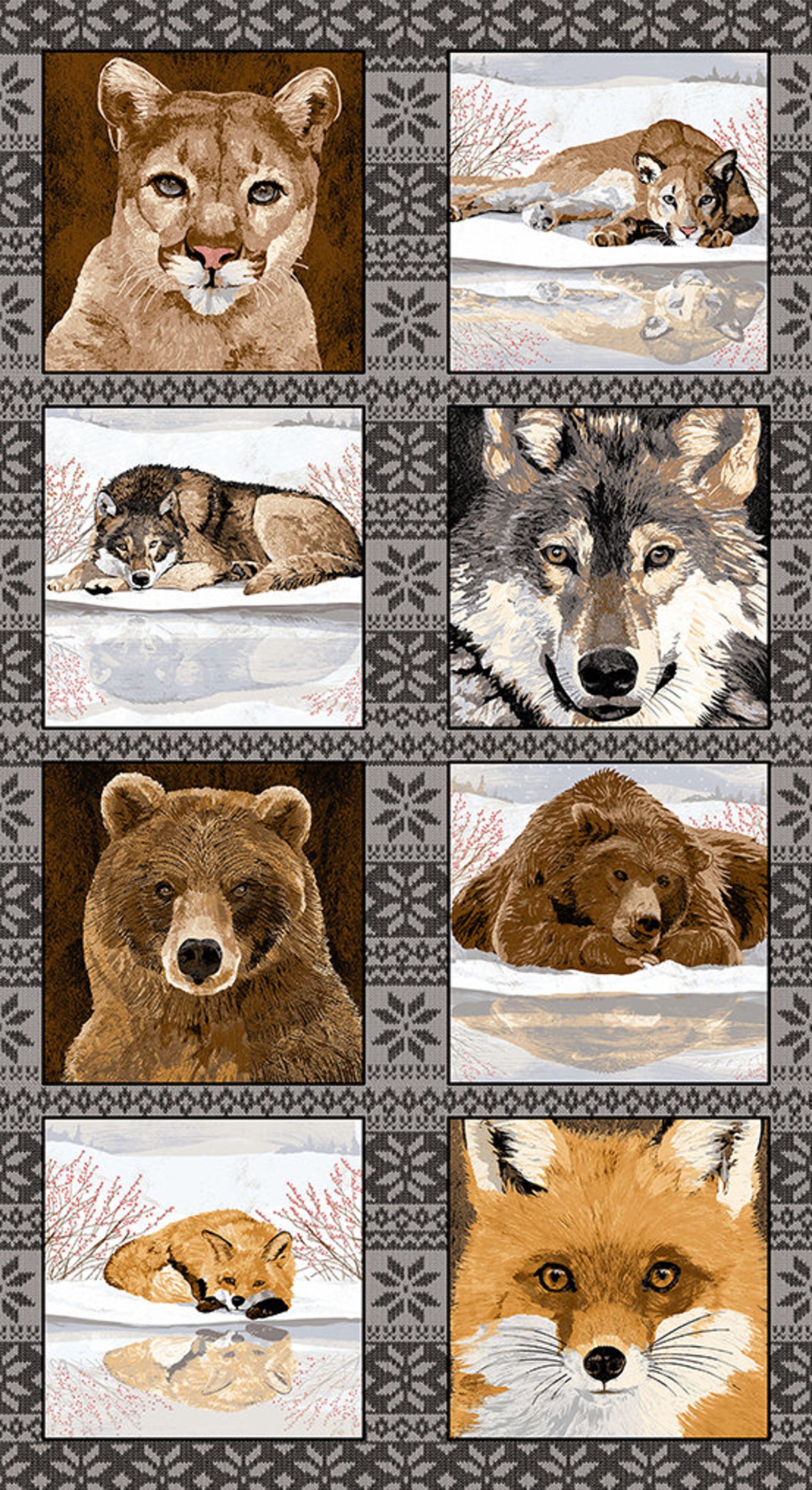 Animal Fabric, Winter Fabric, Animal Panel, Reflections, in the Woods ...