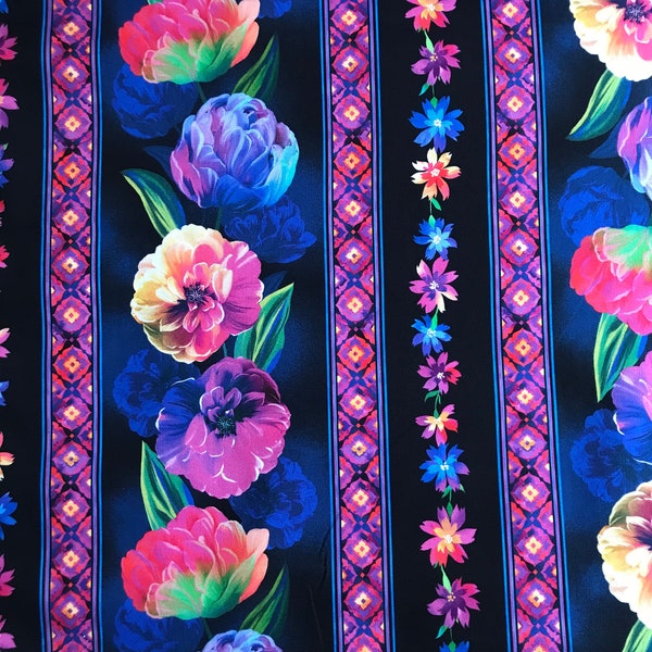 Floral Border Stripe Fabric - Etsy