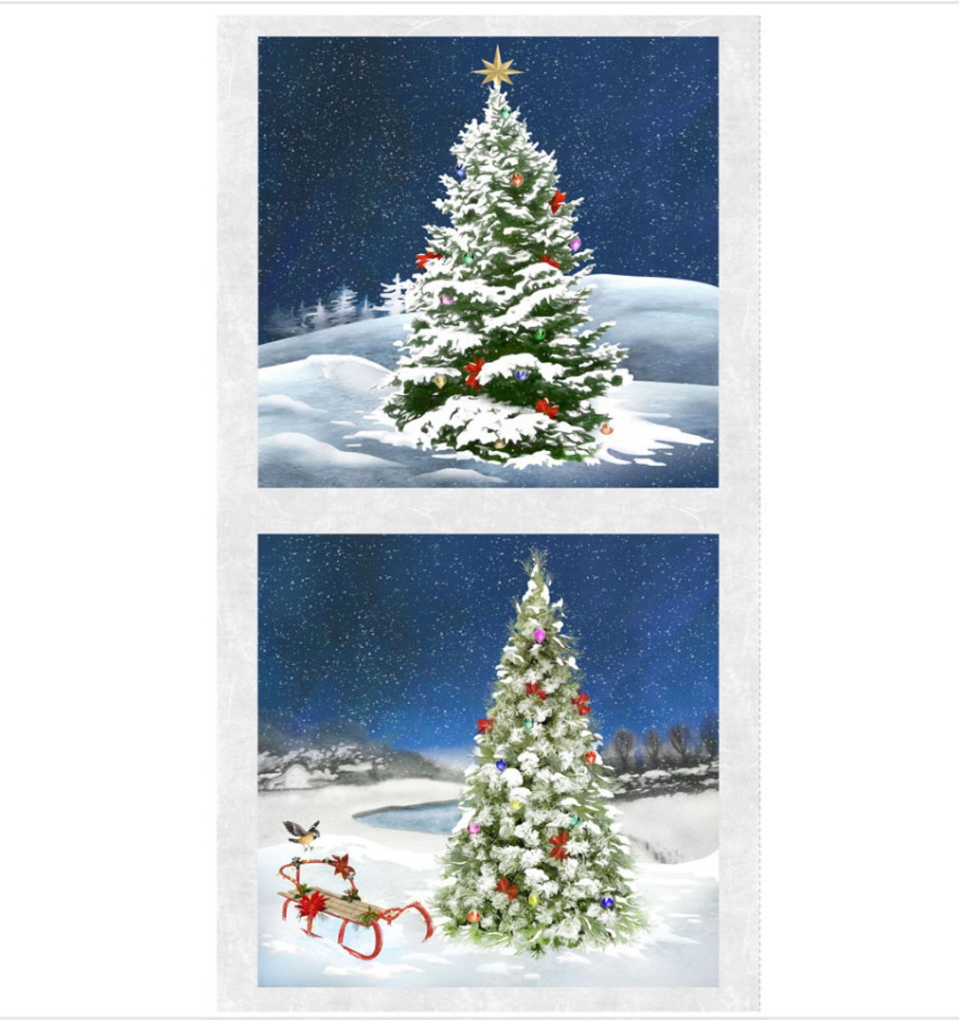 Christmas Fabric, Christmas Panel, Winters Eve, Christmas Tree Fabric ...