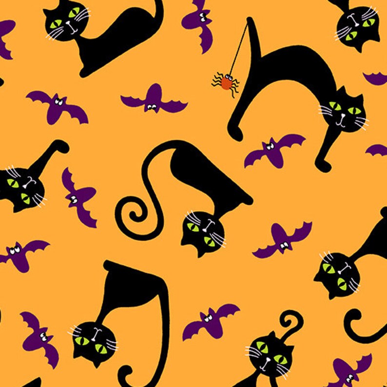 Halloween Fabric Cat Fabric A Spooky Good Time Bat Fabric - Etsy