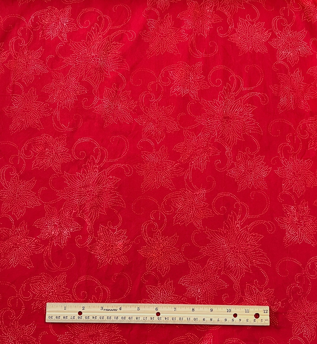 Batik, Red Batik Fabric, Christmas Floral Batik, Floral Batik Fabric ...