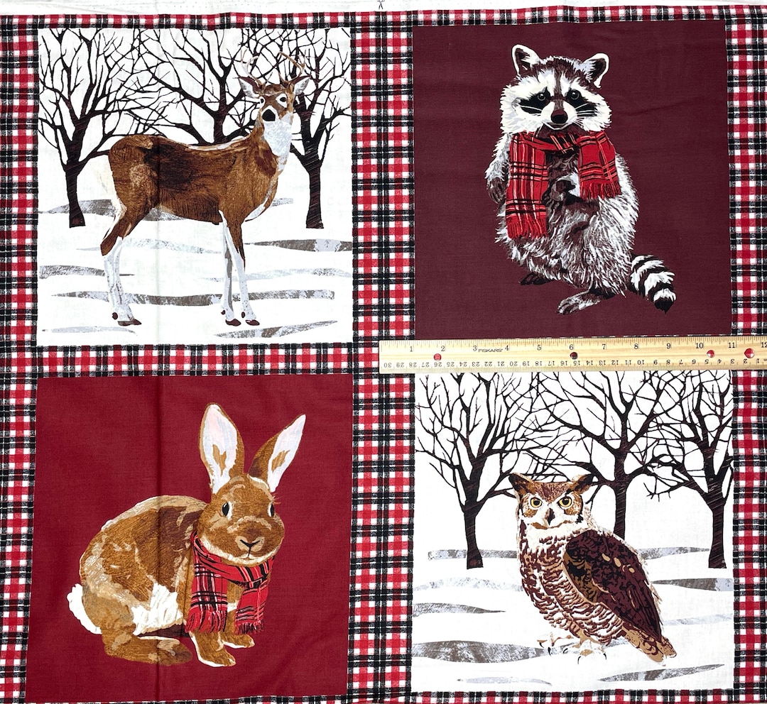 Christmas Fabric, Animal Fabric, Winter Fabric, Woodland Winter, Red ...
