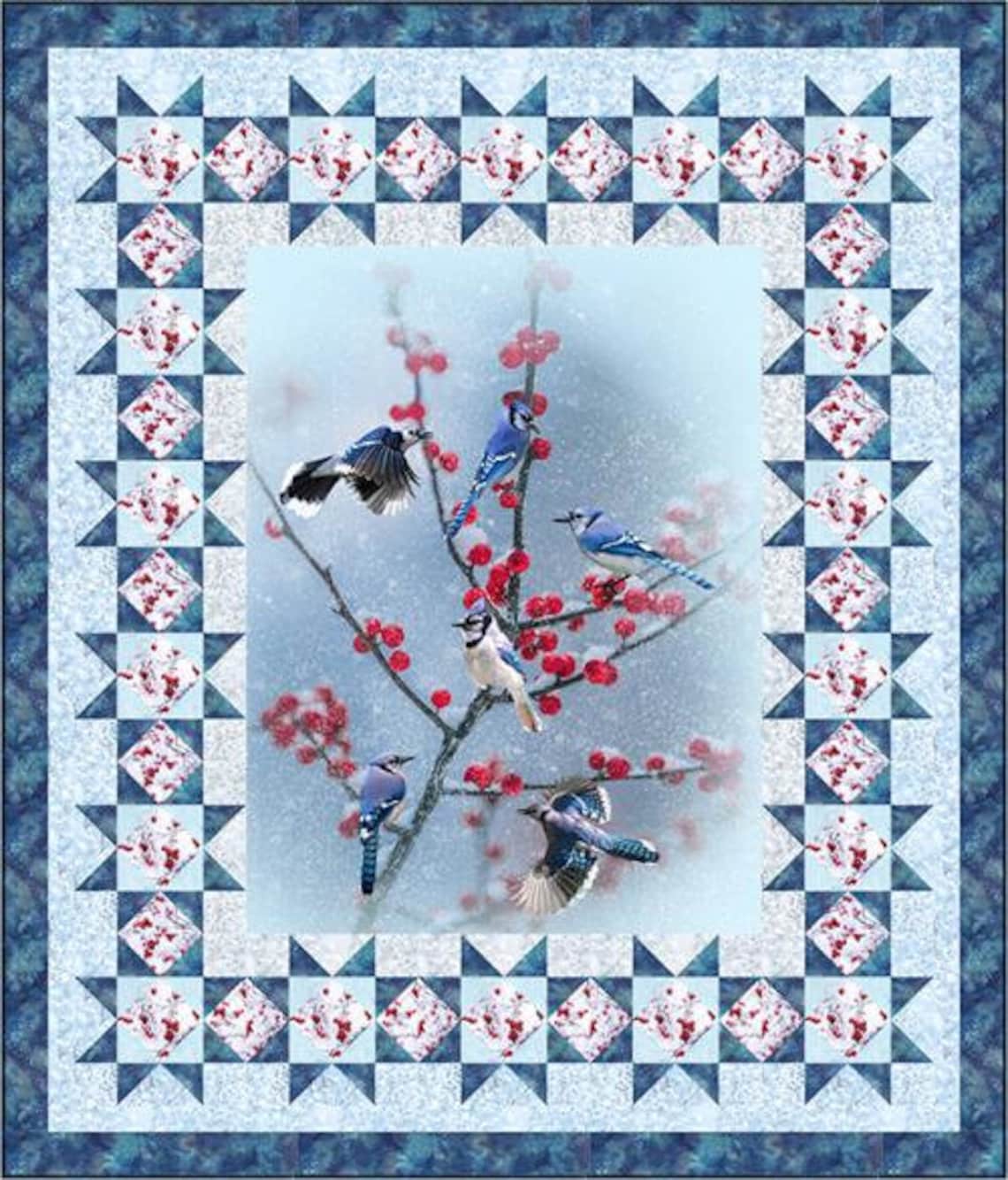 Bird Fabric Fabric Panel Winter Panel Bluejay Fabric - Etsy