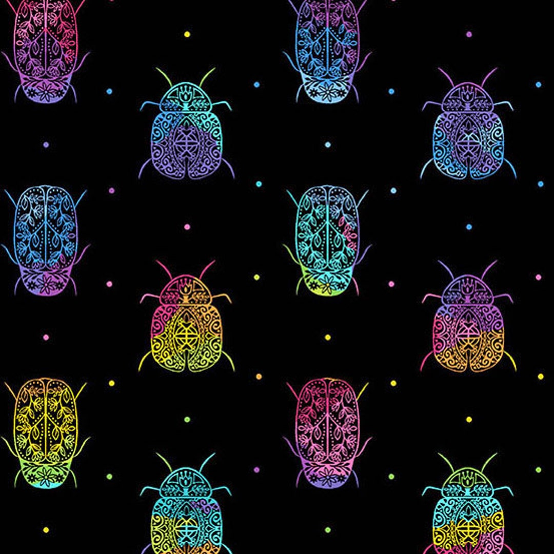 Beetle Fabric, Rainbow Garden, Spring Fabric, Rainbow Fabric, Rainbow ...