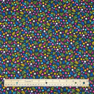 Floral Fabric Ditzy Flowers on Black Katies Cats Gold - Etsy