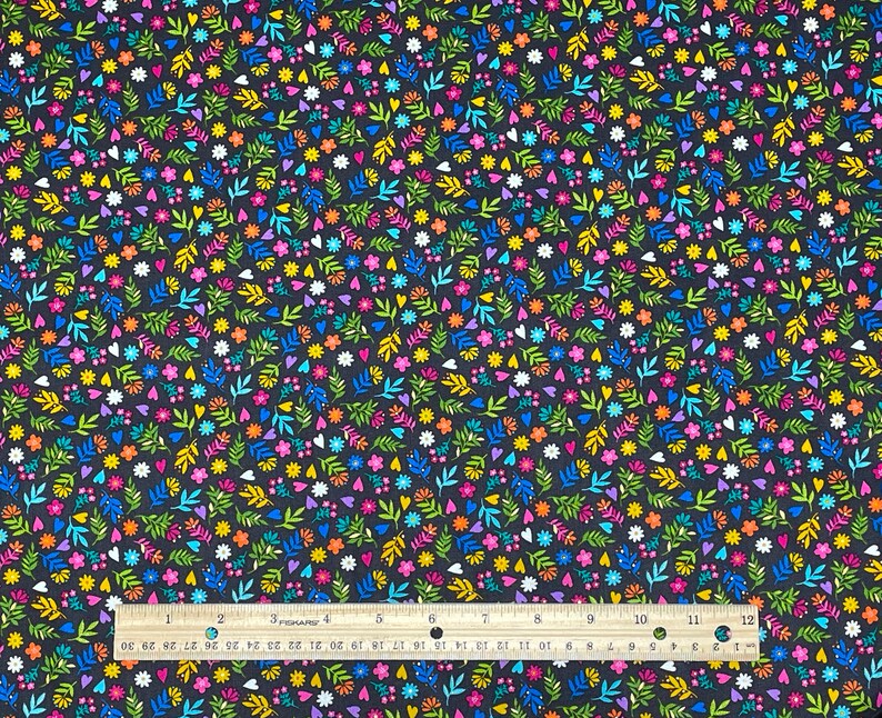 Floral Fabric Ditzy Flowers on Black Katies Cats Gold - Etsy