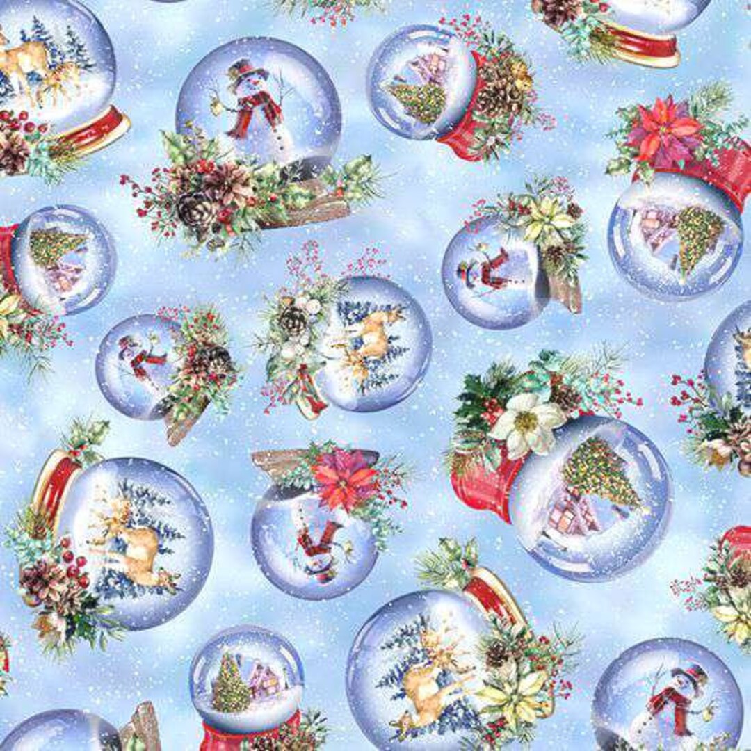 Christmas Fabric, Snow Globe Fabric, Snow Play, Periwinkle Fabric ...