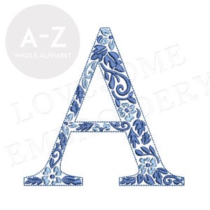 NEW Chinoiserie Alphabet 6inch A-Z Machine Embroidery Font Blue Elegant ...