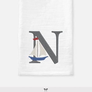 Sail Boat Monogram 4inch Embroidery Font, Nautical Machine Embroidery ...