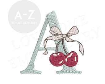 Cherries Bow Numbers 4inch A-Z Machine Embroidery Font Cherry Coquette ...