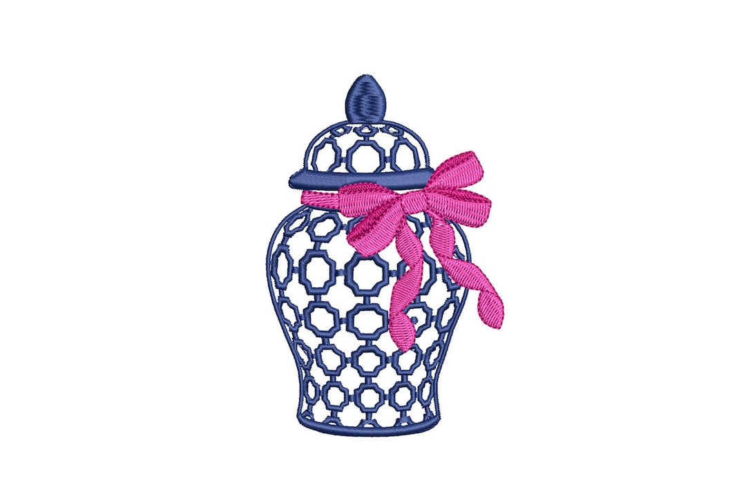 Chinoiserie Ginger Jar Bow 4inch Machine Embroidery Design Digital ...