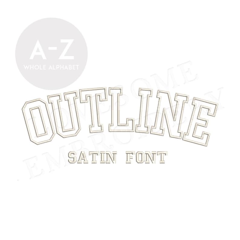 College Outline 4inch Satin Font A-Z Machine Embroidery Sports Letters ...